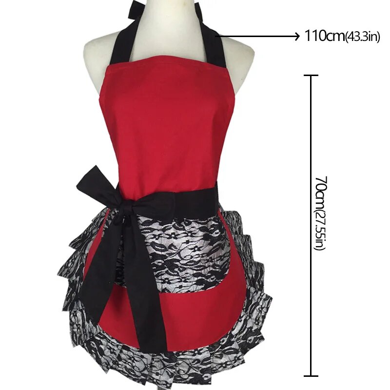 Кружевной фартук черный красный хлопковый Red background