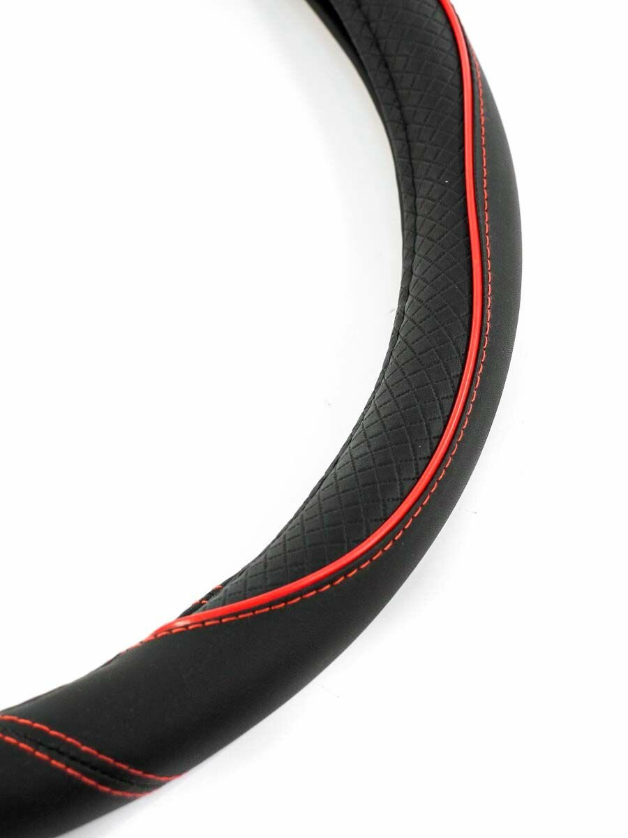 Оплетка на руль XL 41-42 см. (ГАЗель) экокожа черно-красная VETTLER FLAMME