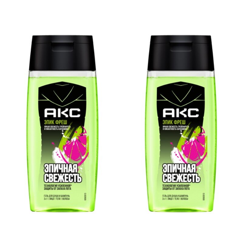 Гель для душа Акс Epic Fresh 3в1, мужской, 100 мл, 2 шт