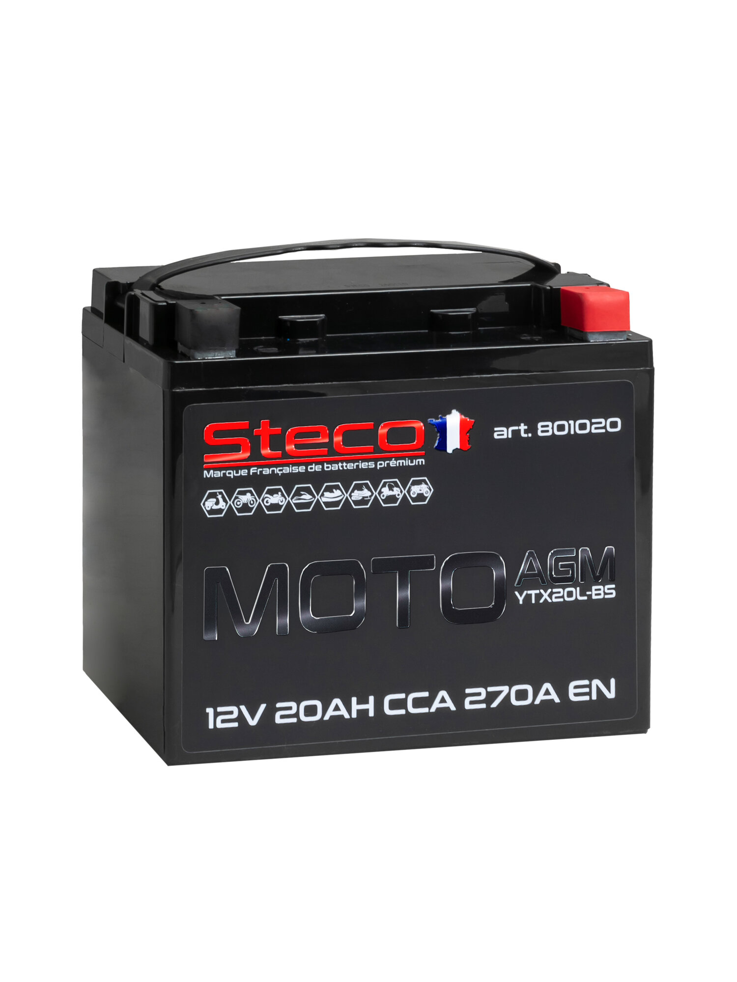 Мотоаккумулятор STECO YTX20L-BS, 20Ач, AGM, обратная полярность, пусковой ток 270А