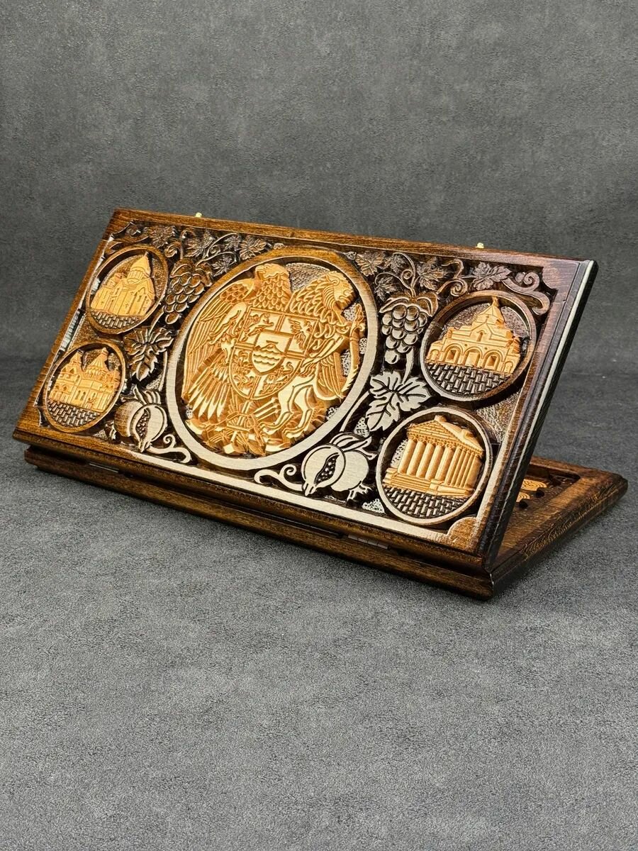 Нарды Деревянные Резные "Герб Армении" Большие 60см