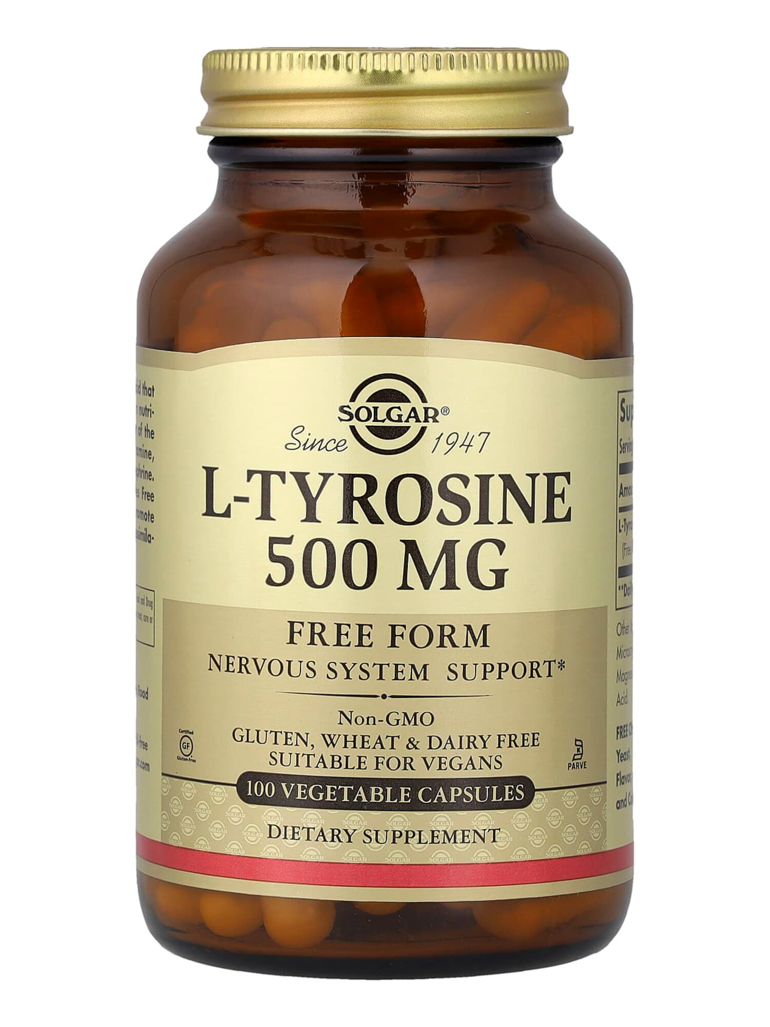 Solgar L-Tyrosine, L-Тирозин 500 мг 100 вегетарианских капсул