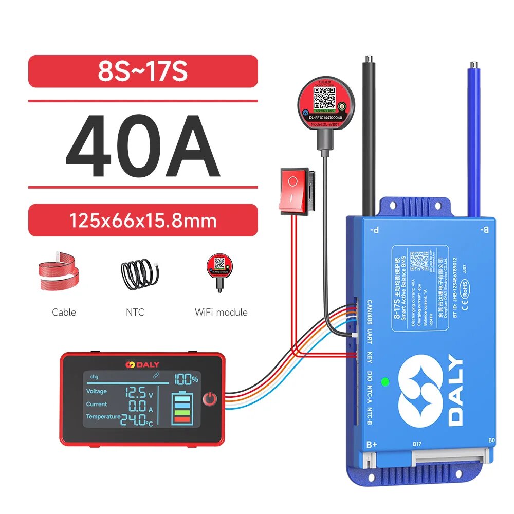 DALY Smart BMS 4S 8S 16S 1A 8S-17S 40A WIFI 3LCD