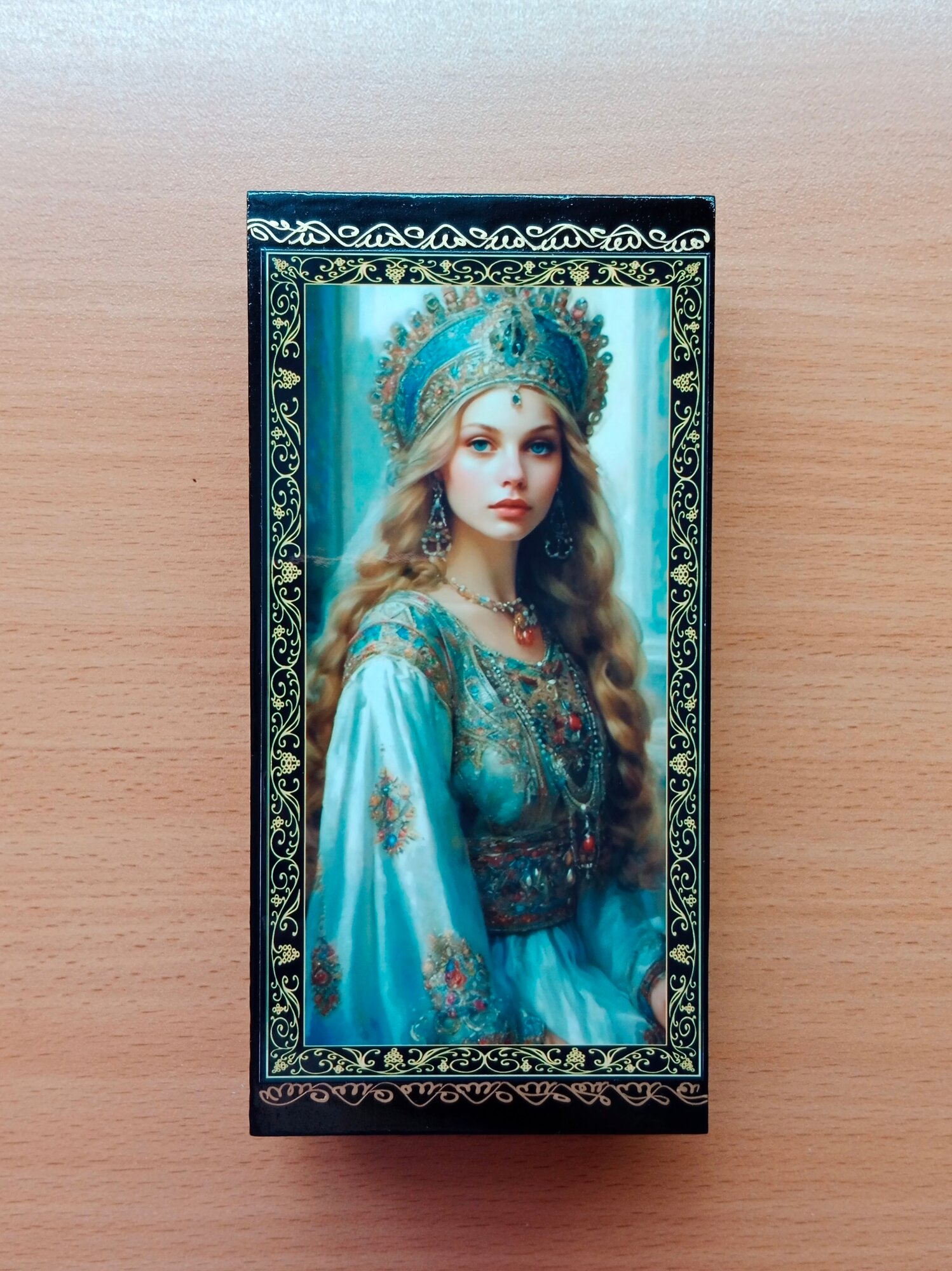 Шкатулка-купюрница универсальная "Царевна",17*8,5*3,5см, лаковая миниатюра