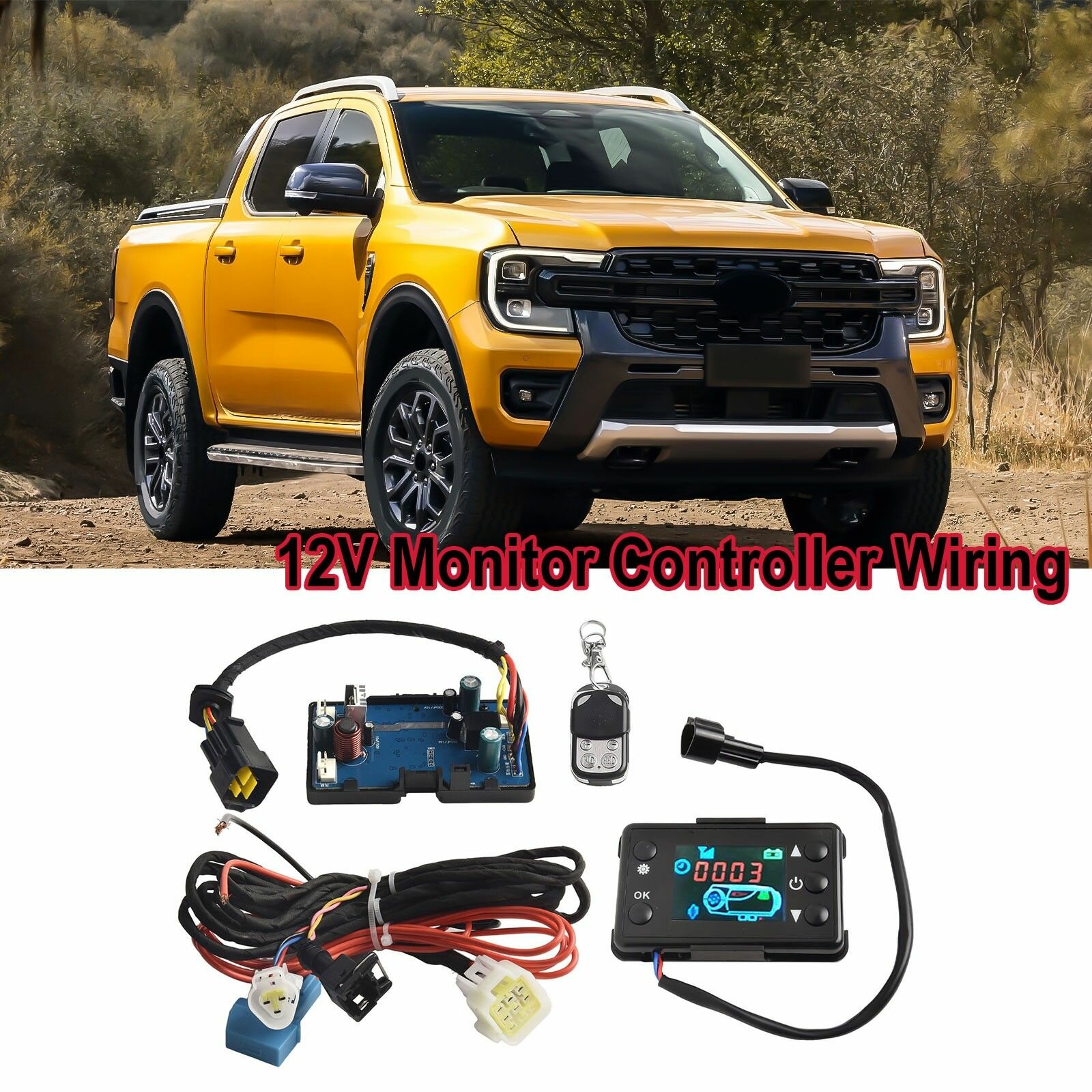 Дизельный воздушный отопитель 12 В/24 В с ЖК-дисплеем, переключателем, панелью управления и пультом дистанционного управления.