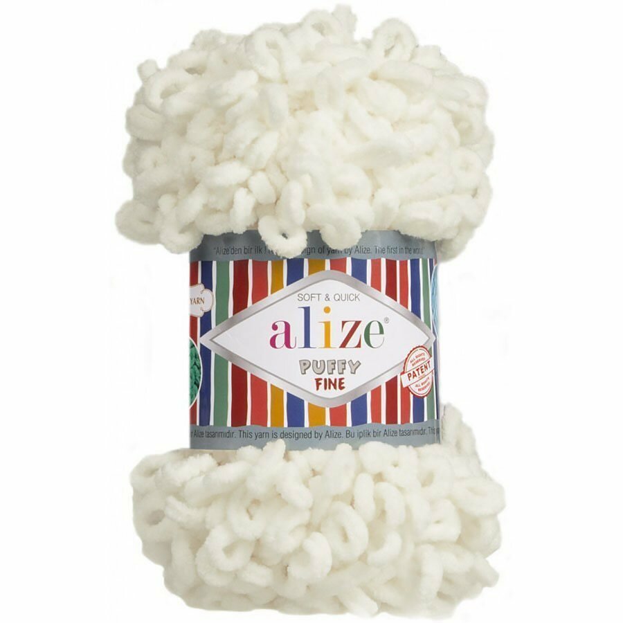Пряжа Alize PUFFY FINE 62 молочный (5 мотков)