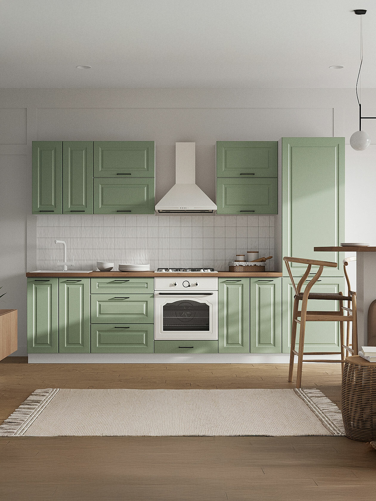 Кухонный гарнитур Шервуд 3 м, мебель для дома и кухни, Белый / Шато мята