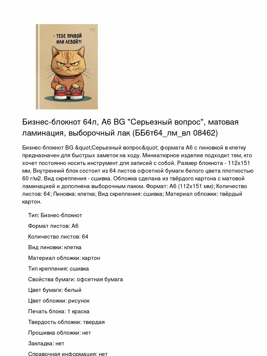Бизнес-блокнот 64л, А6 BG "Серьезный вопрос", матовая ламинация, выборочный лак (ББ6т64_лм_вл 08462)
