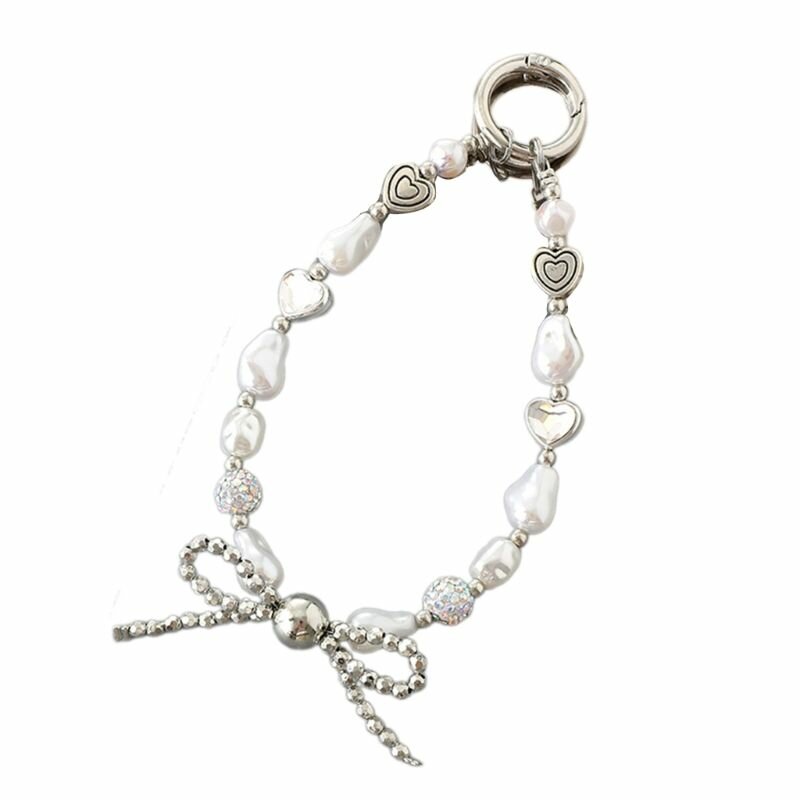 Жемчужный бант, вышитый бисером, подвеска для мобильного телефона, брелок ключей-Серебряный бант