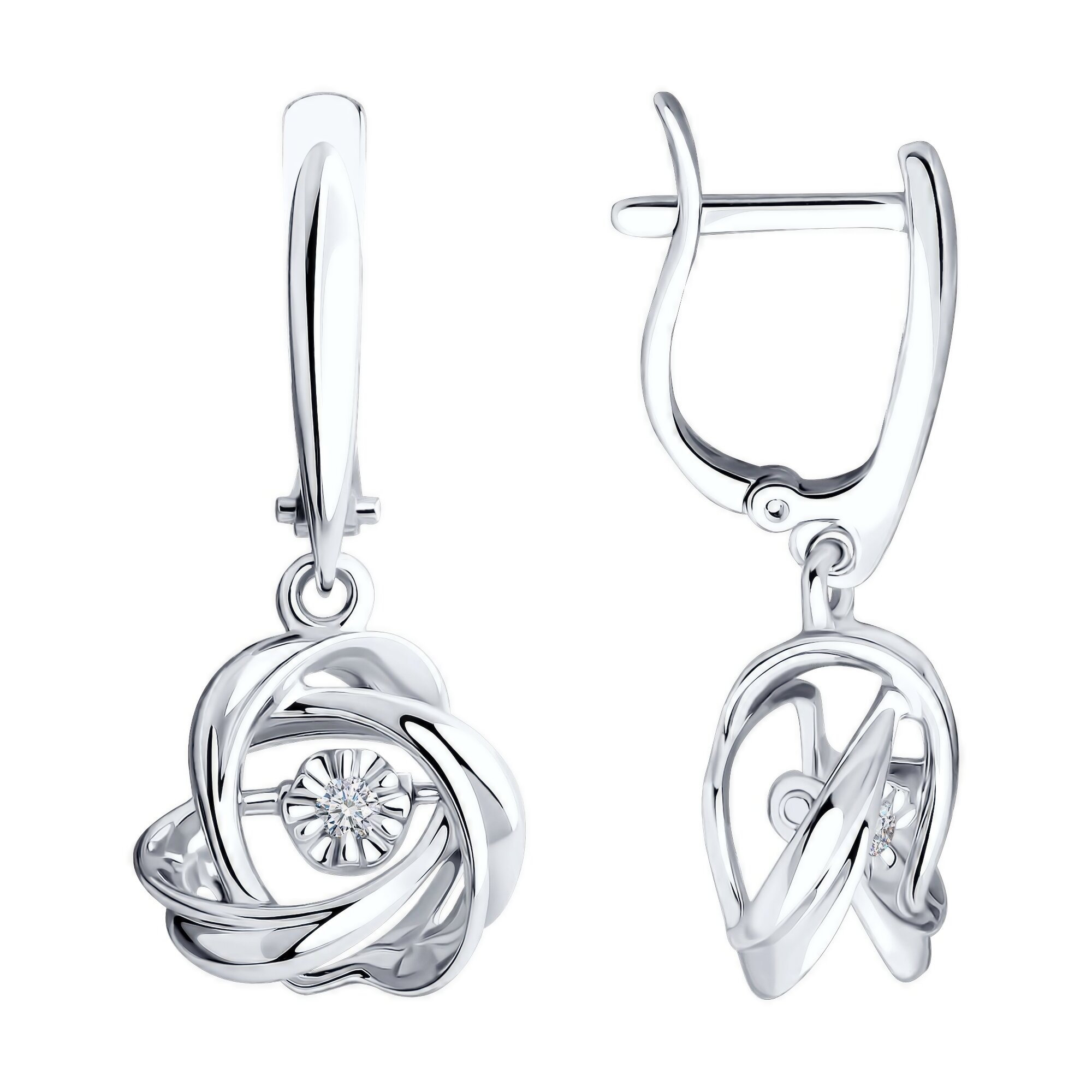 Серьги, белое золото, 585 проба, бриллиант