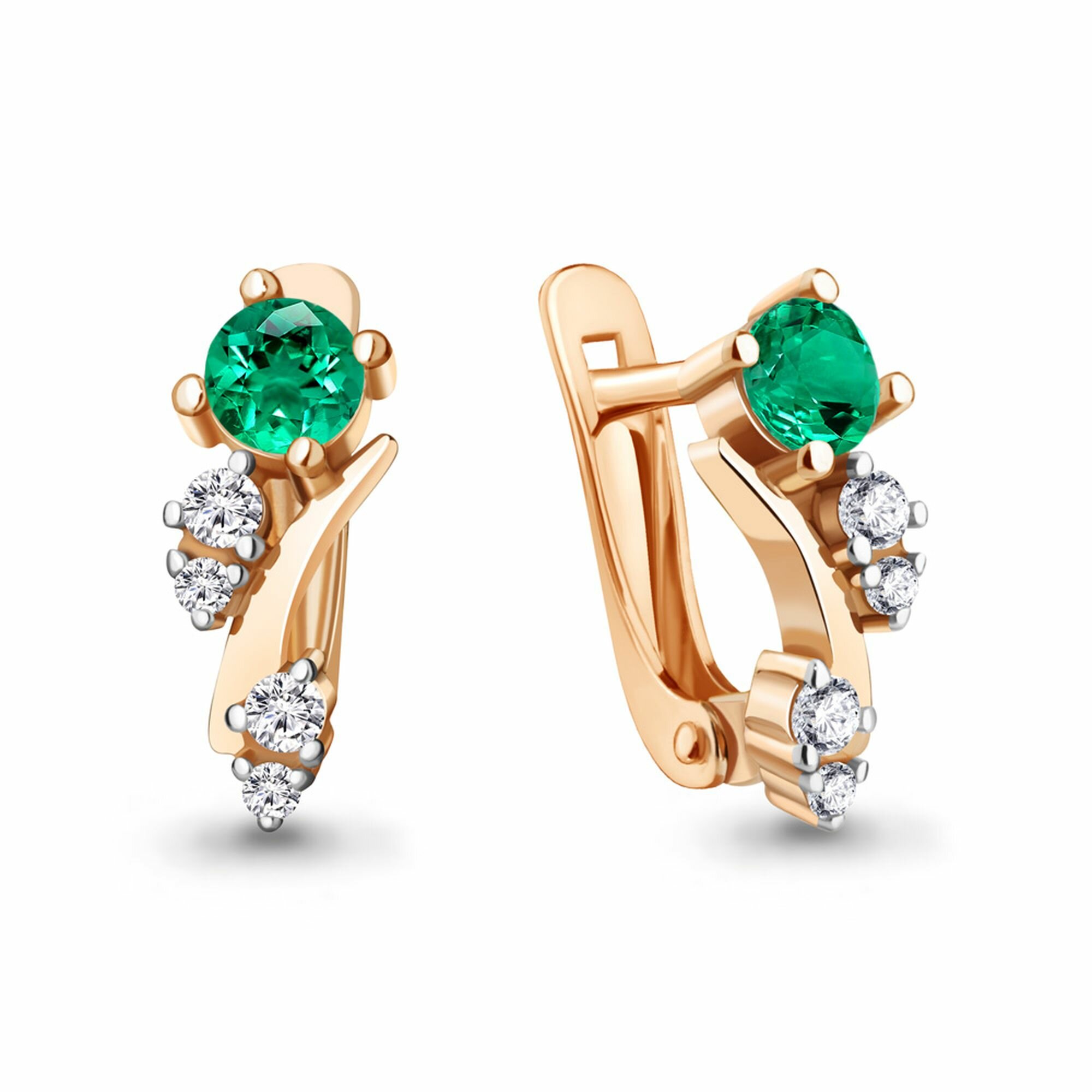 Серьги, серебро, 925 проба, золочение, фианит, изумруд синтетический
