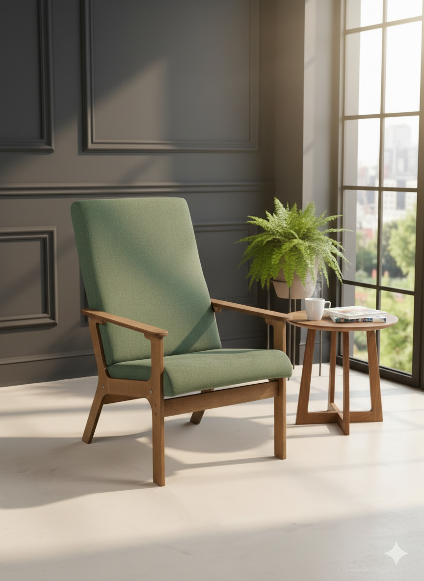 Кресло для отдыха "Ретро" от "Мягкой посадки" с высокой спинкой, обивка зеленый велюр