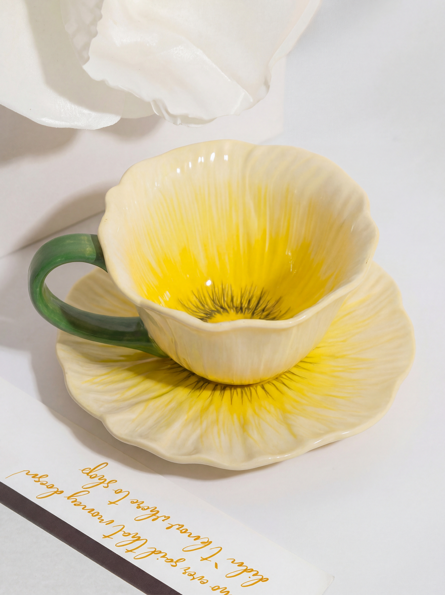 Чайная пара HHODD "Цветок", для чая, керамика, желтая, 290мл
