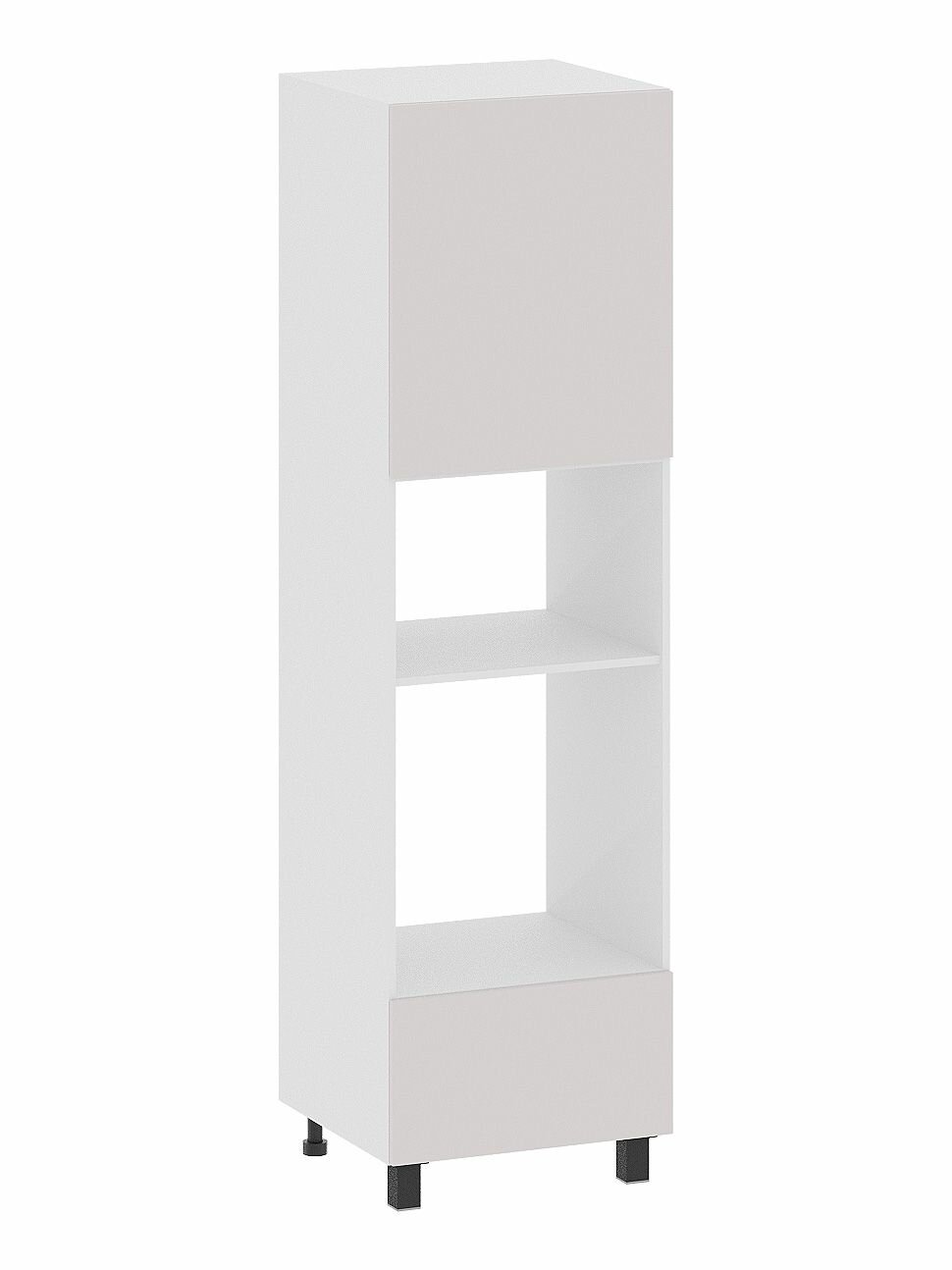 Модуль кухонный напольный, пенал под духовку и СВЧ Аурелио с доводчиками, с полками, с ящиком, 60х56.6х214 см, Белый / Айриш