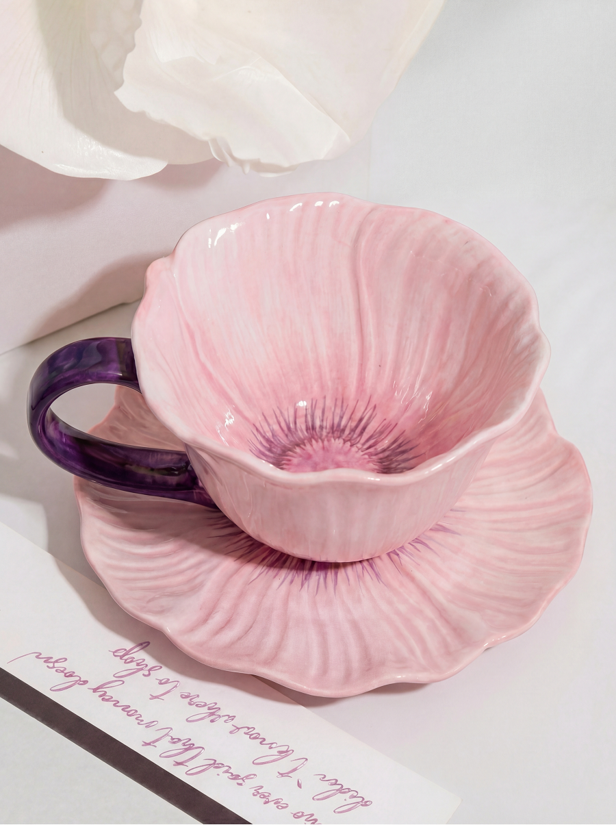Чайная пара HHODD, керамика, 290мл, цвет лиловый, с блюдцем, подарочная