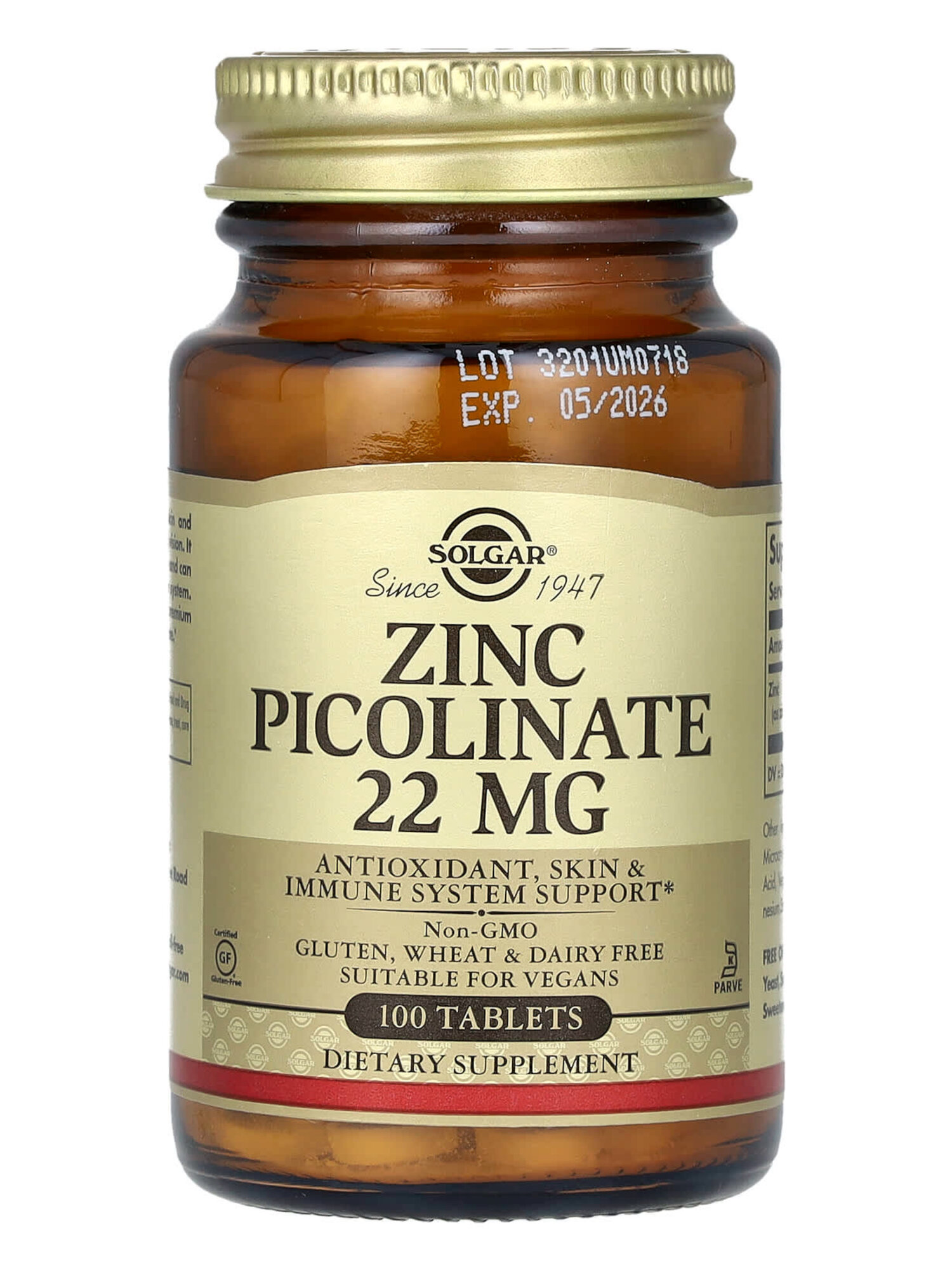 Solgar Zinc Picolinate 22 mg, Цинк Пиколинат 22 мг, 100 таблеток