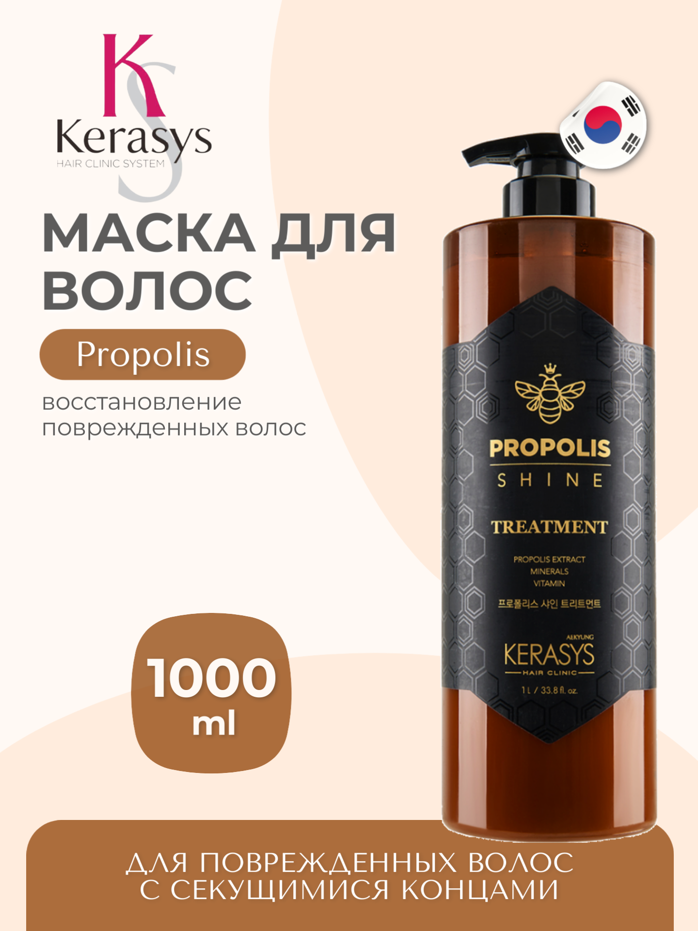 Маска для волос Propolis Energy KeraSys восстановление волос, 1000 мл