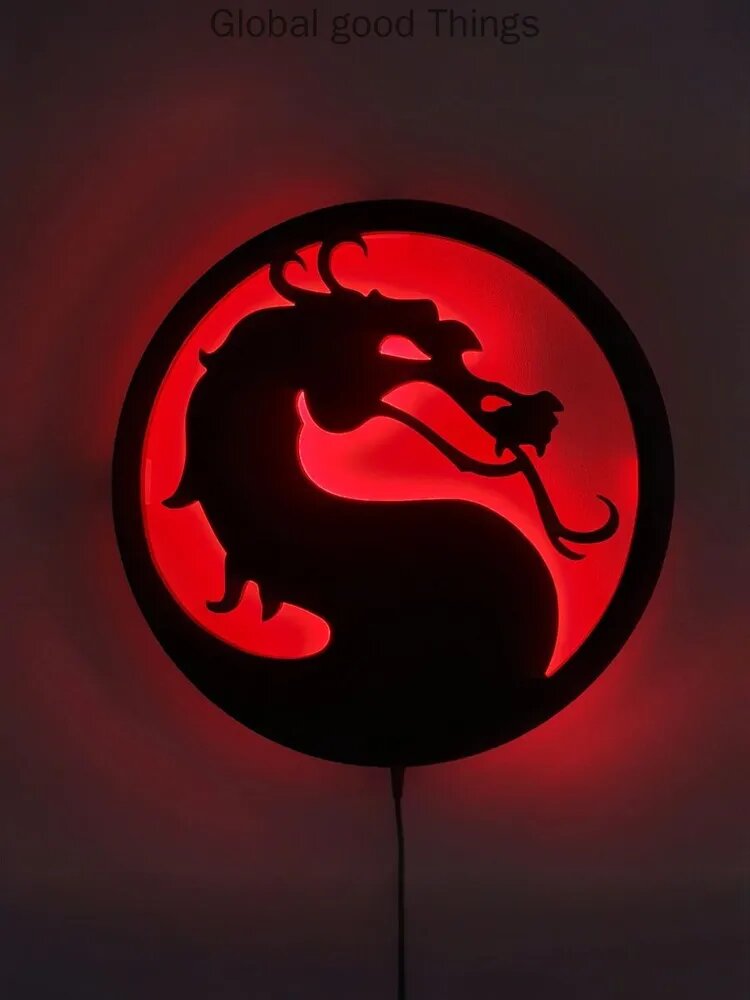 Настенный светильник Mortal Kombat 4.8 Вт, светодиодный, красный, для гостиной, 400x400x60мм