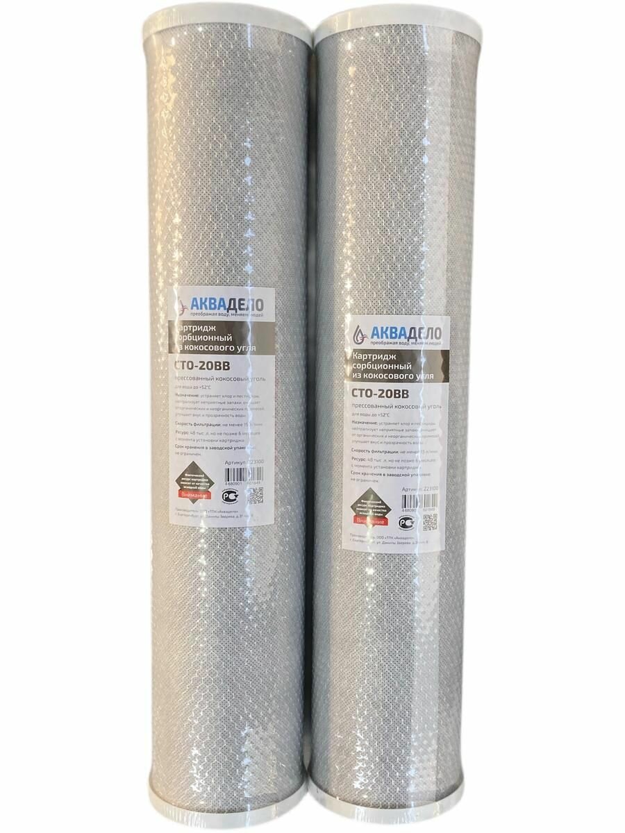 Фильтр для воды Аквадело Big Blue 20, сорбционная очистка, прессованный кокосовый уголь, (Standart) (2 штуки)