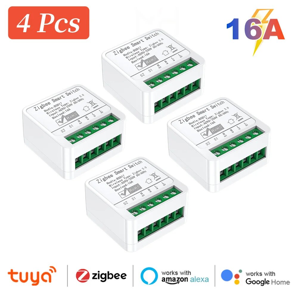 Умный Zigbee выключатель 16А, 4 шт.