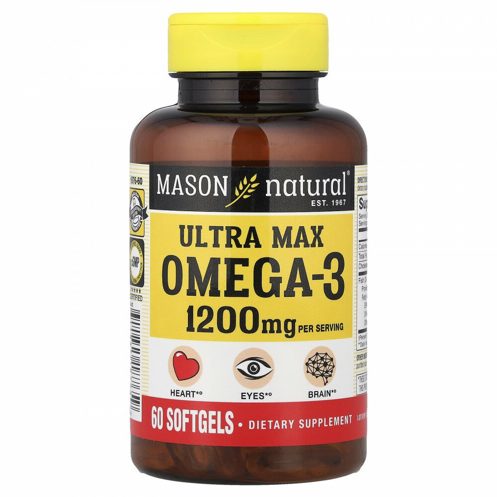 Mason Natural, Ultra Max Omega-3, 60 мягких таблеток (600 мг в каждой)