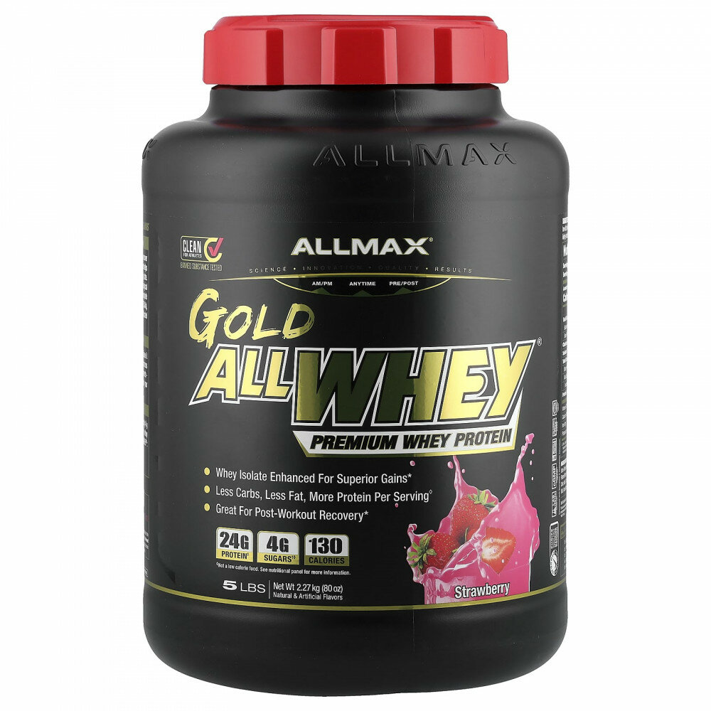 ALLMAX, GOLD ALLWHEY®, сывороточный протеин премиального качества, клубничный вкус, 2,27 кг (5 фунтов)