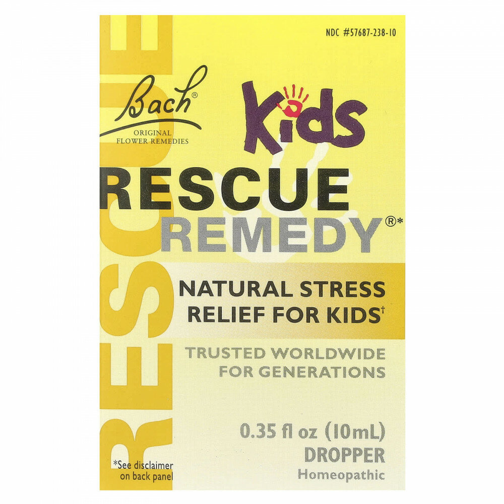 Bach, Rescue Remedy® Kids, натуральное детское средство для снятия стресса, упаковка с пипеткой, 10 мл (0,35 жидк. унции)
