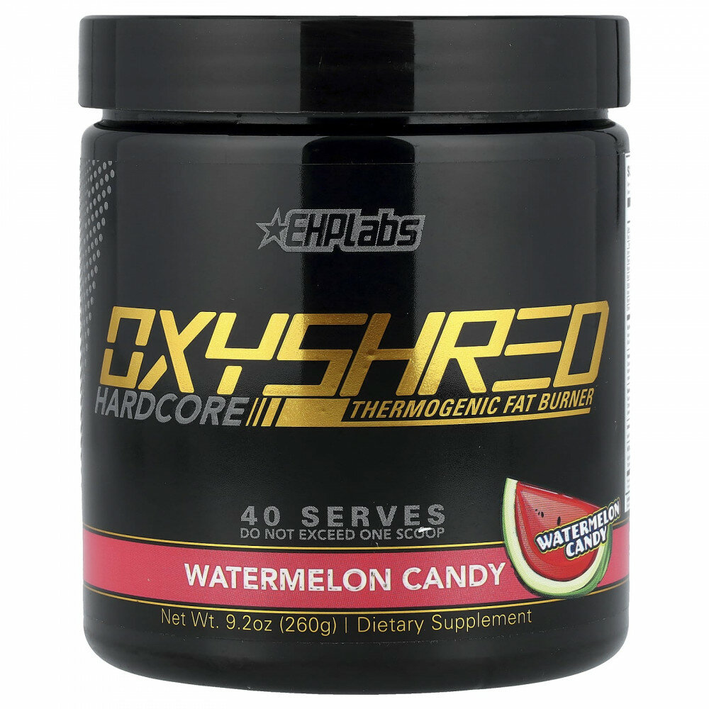 EHPlabs, OxyShred Hardcore, термогенный сжигатель жира, со вкусом арбузной конфеты, 260 г (9,2 унции)