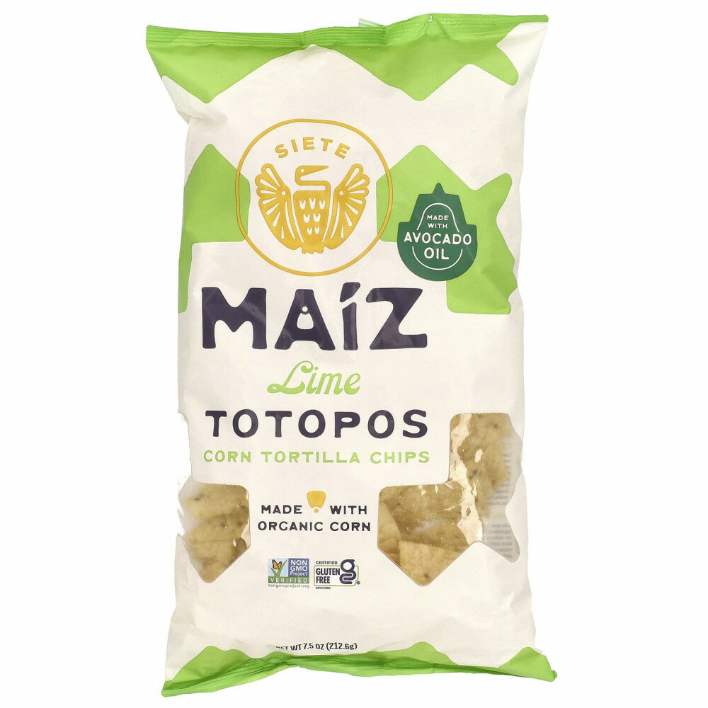 Siete, Чипсы из кукурузной тортильи Maiz Totopos, лайм, 212,6 г (7,5 унции)