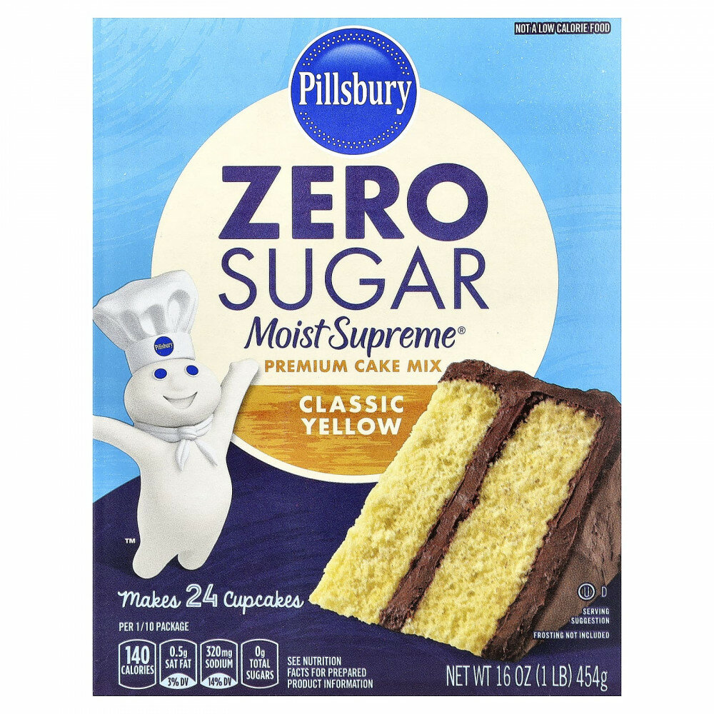 Pillsbury, Moist Supreme®, без сахара, смесь для приготовления тортов премиального качества, классический желтый, 454 г (16 унций)