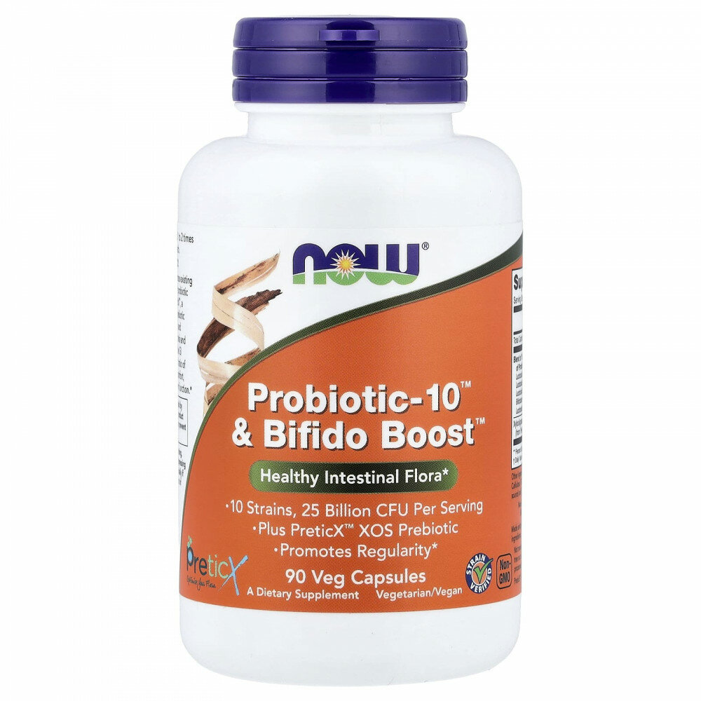 NOW Foods, Probiotic-10™ и Bifido Boost™, 90 растительных капсул