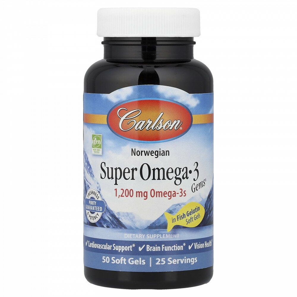 Carlson, Super Omega-3 Gems®, омега-з из норвежской рыбы, 50 капсул