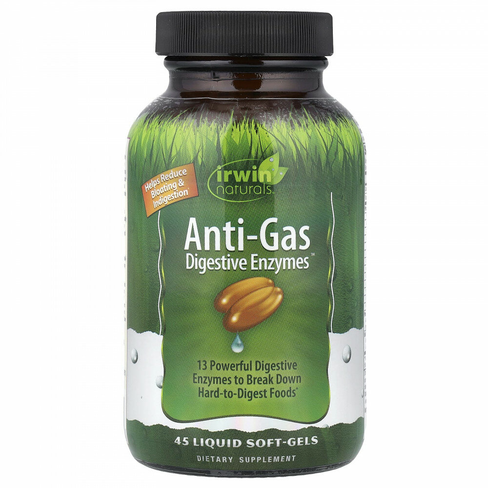 Irwin Naturals, Anti-Gas Digestive Enzymes™, 45 капсул с жидкостью