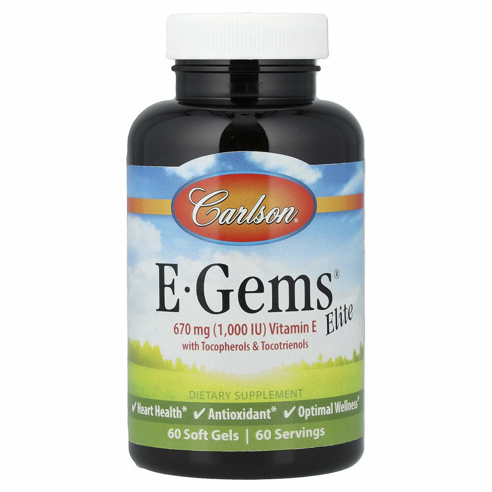 Carlson, E-Gems® Elite, витамин E с токоферолами и токотриенолами, 60 капсул