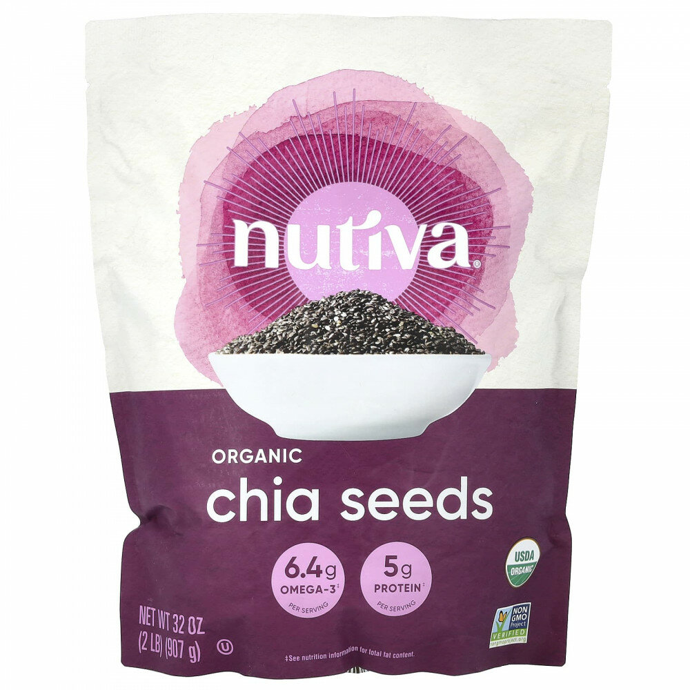 Nutiva, Органические семена чиа, черные, 907 г (2 фунта)