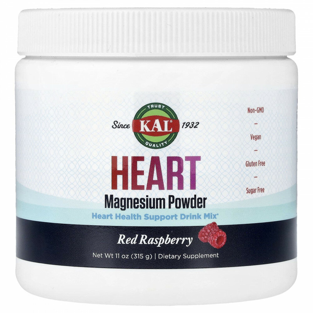 KAL, магний в порошке для сердца, со вкусом красной малины, 315 г (11 унций)