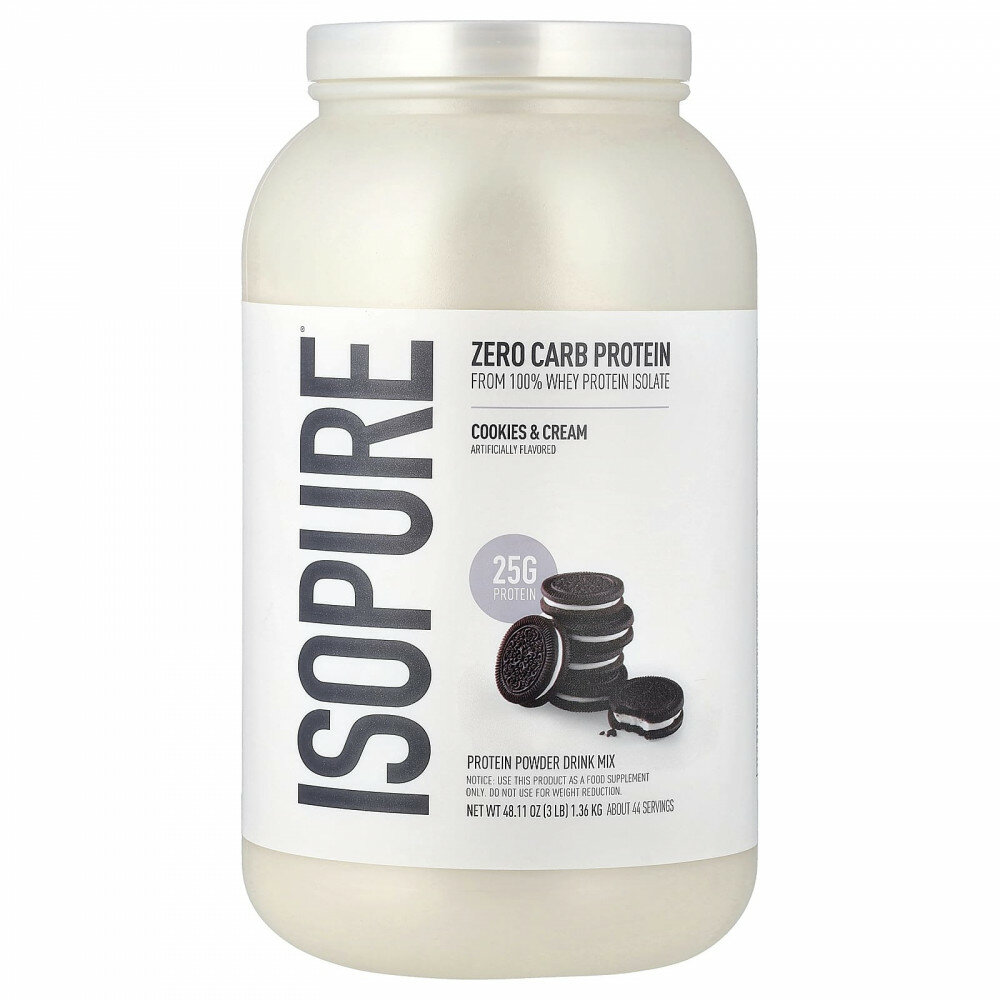 Isopure, Zero Carb, протеиновый порошок со вкусом печенья и крема, 1,36 кг (3 фунта)