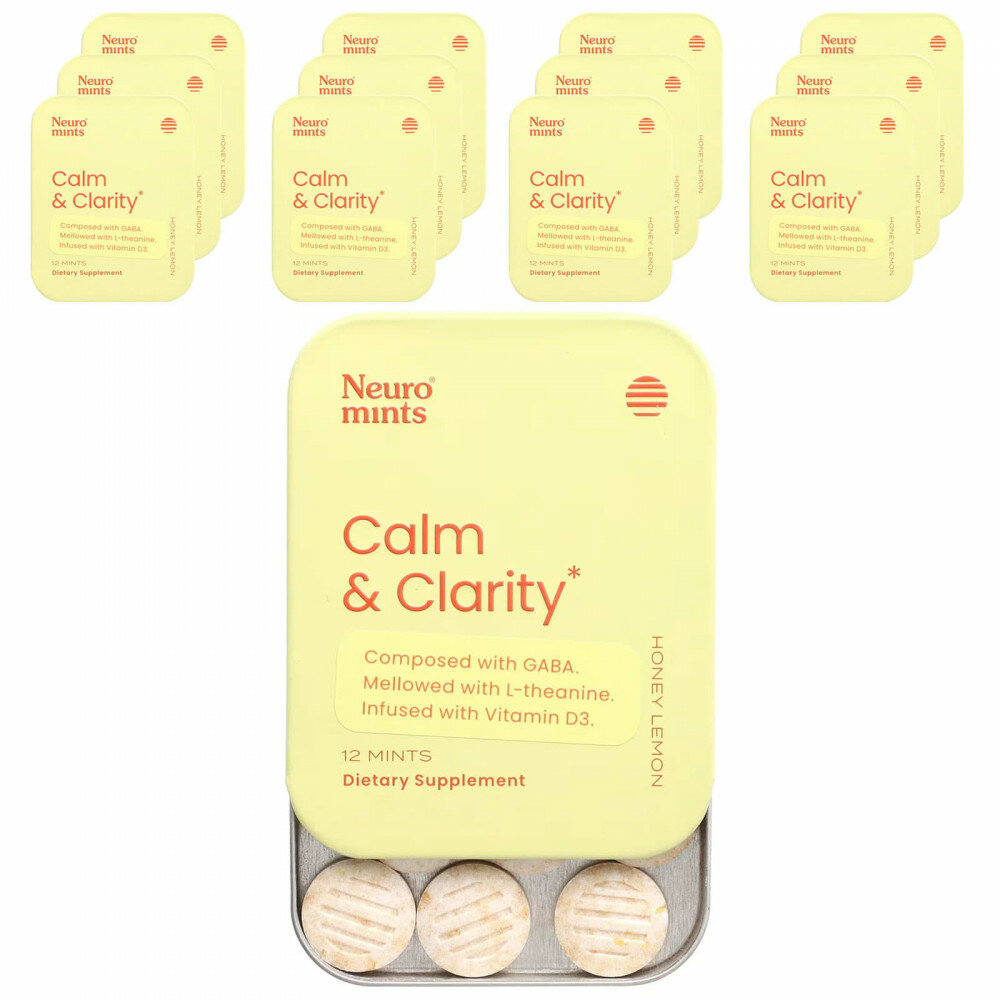 NeuroGum, NeuroMints, спокойствие и ясность, с медом и лимоном, 12 пакетиков по 12 шт.