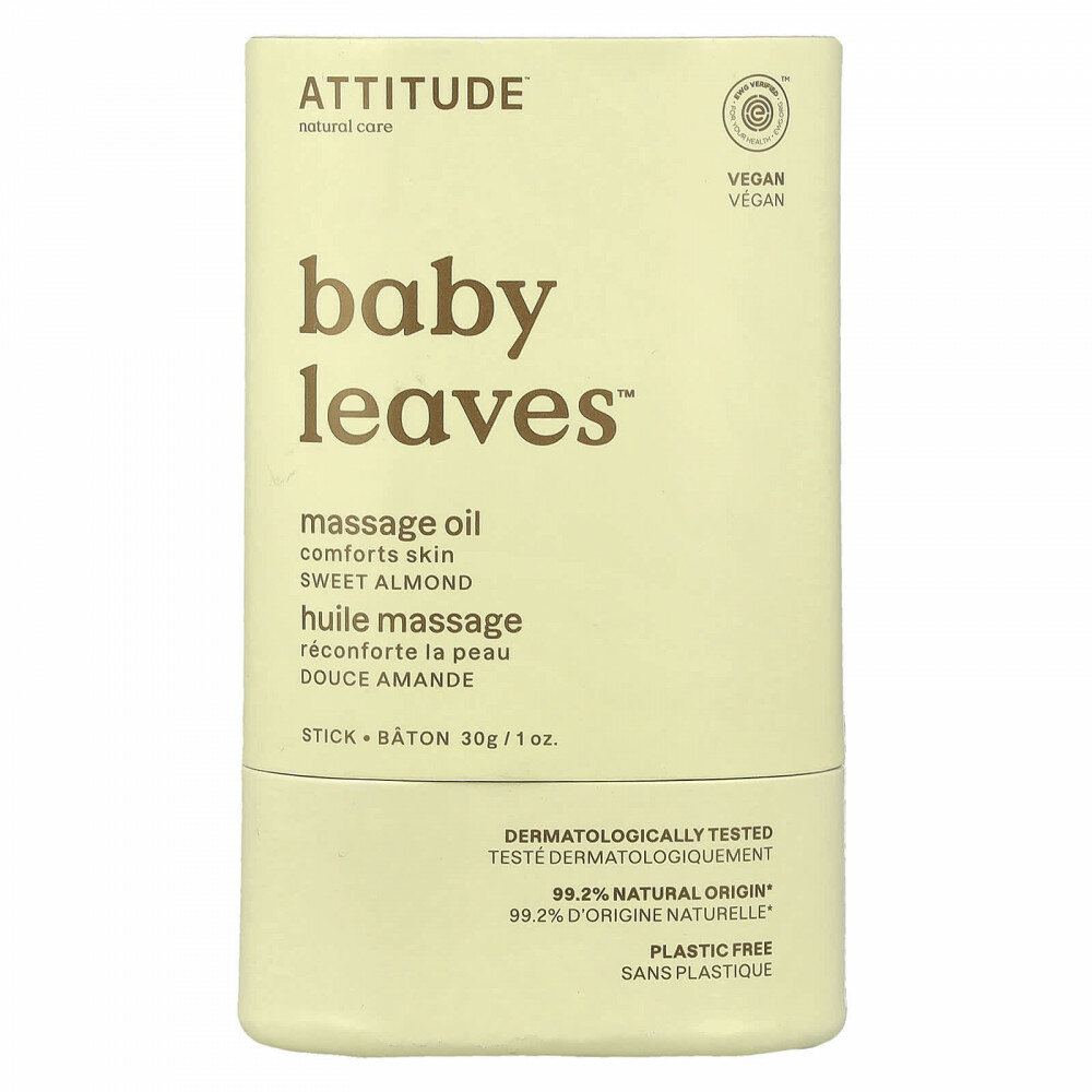 ATTITUDE, Baby Leaves™, массажное масло-стик, сладкий миндаль, 30 г (1 унция)