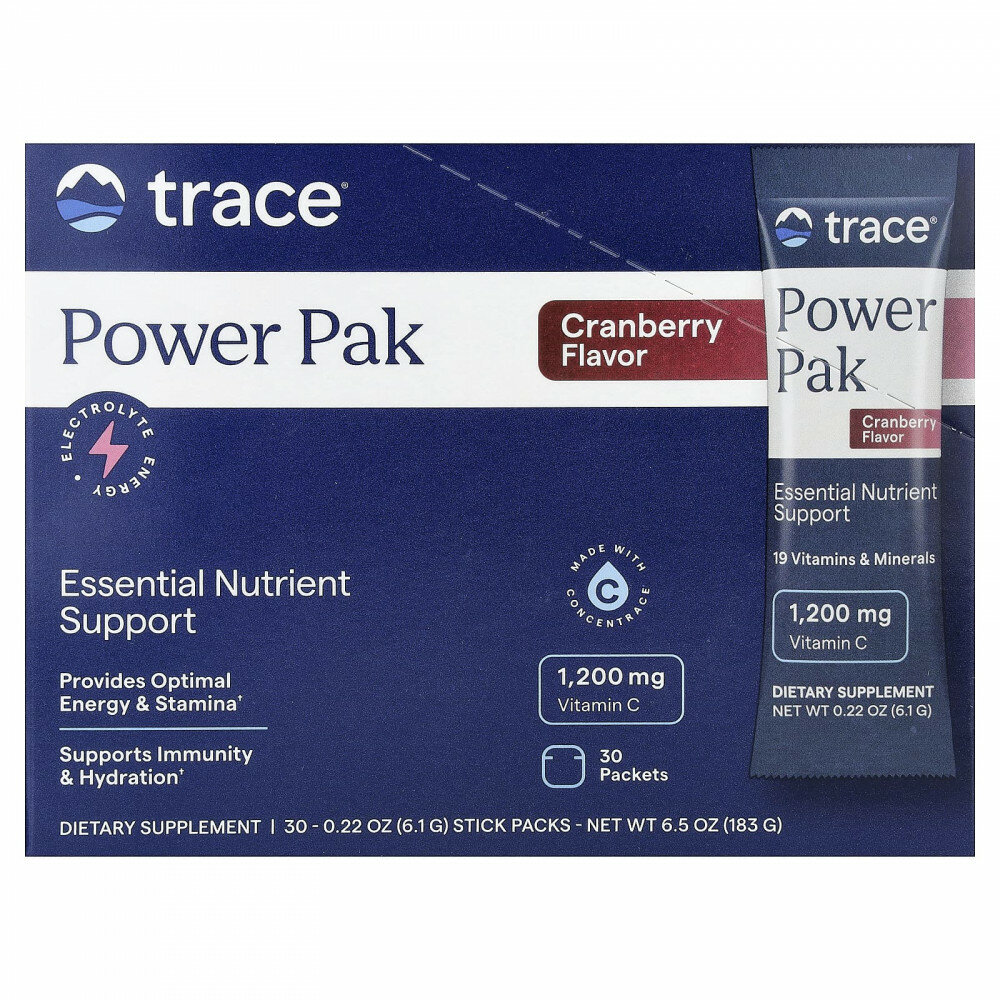 Trace, Power Pak, со вкусом клюквы, 30 пакетиков по 6,1 г (0,22 унции)