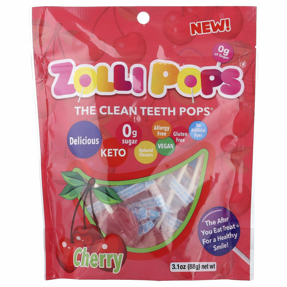 Zollipops, The Clean Teeth Pops®, со вкусом вишни, 88 г (3,1 унции)