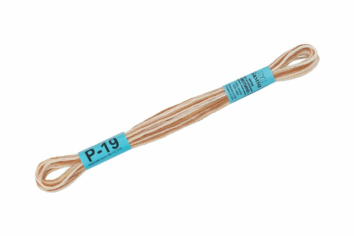 2 шт. Нитки для вышивания "Gamma" мулине меланж 100% хлопок 8 м Р-19 св. коричневый-белый