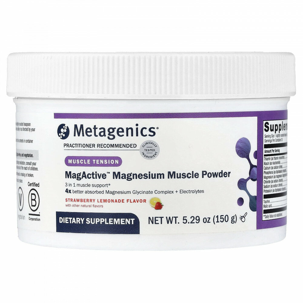 Metagenics, MagActive™, магниевый порошок для мышц, со вкусом клубничного лимонада, 150 г (5,29 унции)