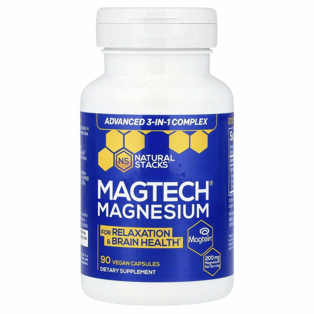 Natural Stacks, MagTech®, магний, 90 веганских капсул (66,6 мг в 1 капсуле)