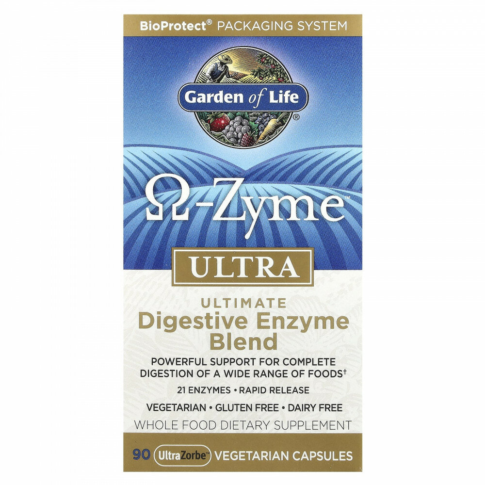 Garden of Life, O-Zyme Ultra™, идеальная смесь пищеварительных ферментов, 90 вегетарианских капсул UltraZorbe™
