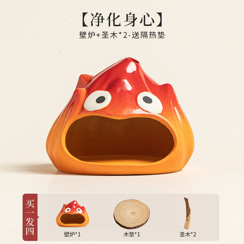 Набор благовоний "Маленький Бог Огня" для очищения ума и тела, создания уютной атмосферы, с керамической подставкой для благовоний из кедра и священного дерева для украшения интерьера.