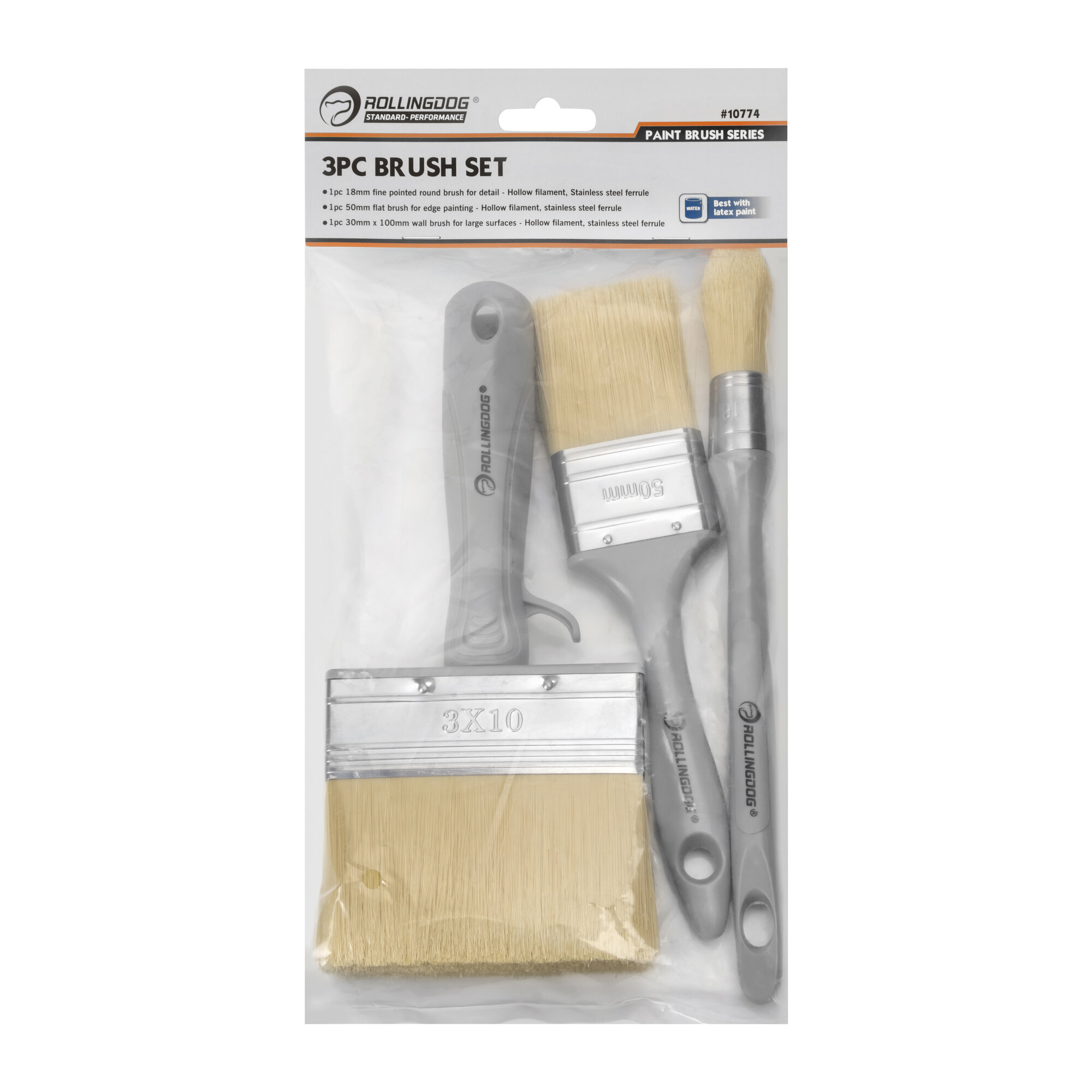 Набор кистей ROLLINGDOG L100 18/50/30*100 ММ, синтетика, серия STANDARD, арт.10774