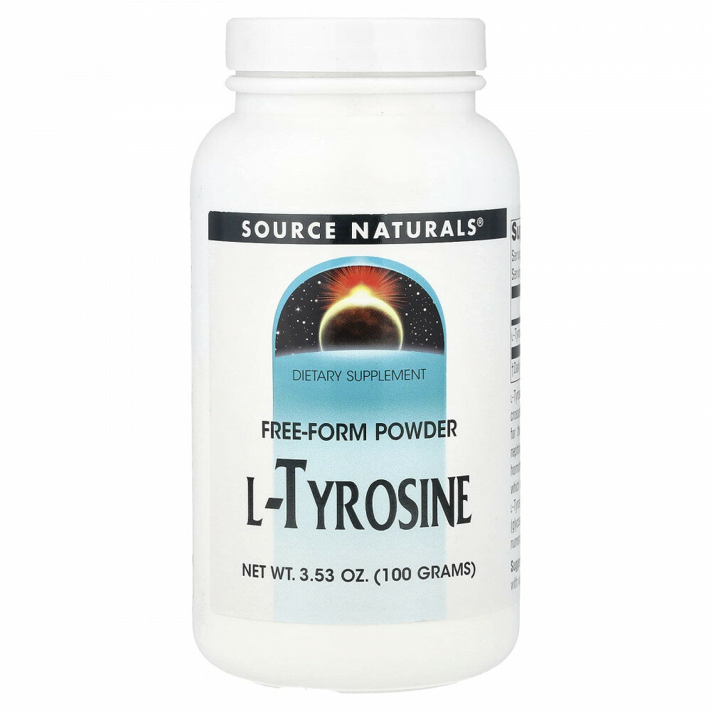 Source Naturals, L-тирозин, порошок произвольной формы, 3.53 унций (100 г)