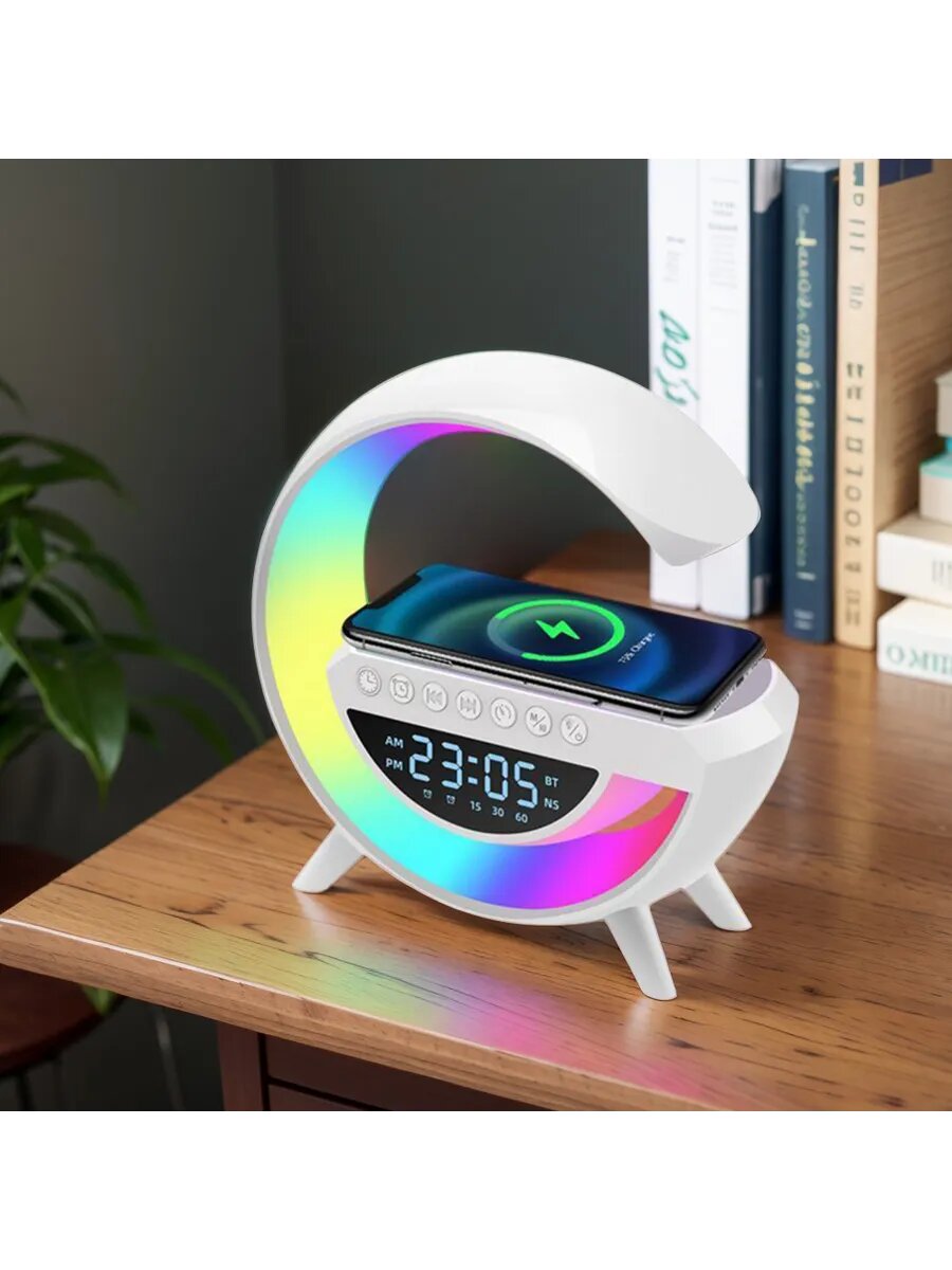 Смарт светильник-колонка, белая, с Bluetooth и беспроводной зарядкой
