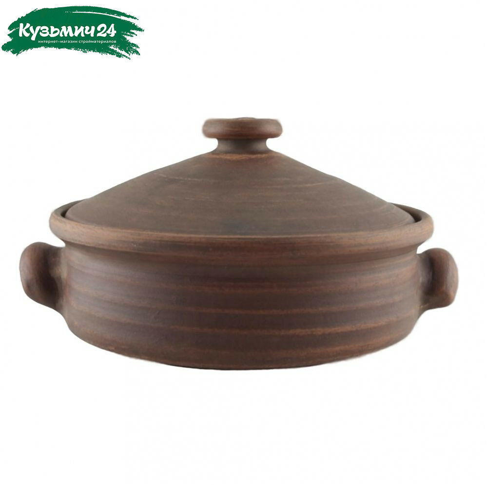 Сковорода Дворянская Р4101, диаметр 260 мм, объем 2.1 л, красная глина, без глазури, с крышкой